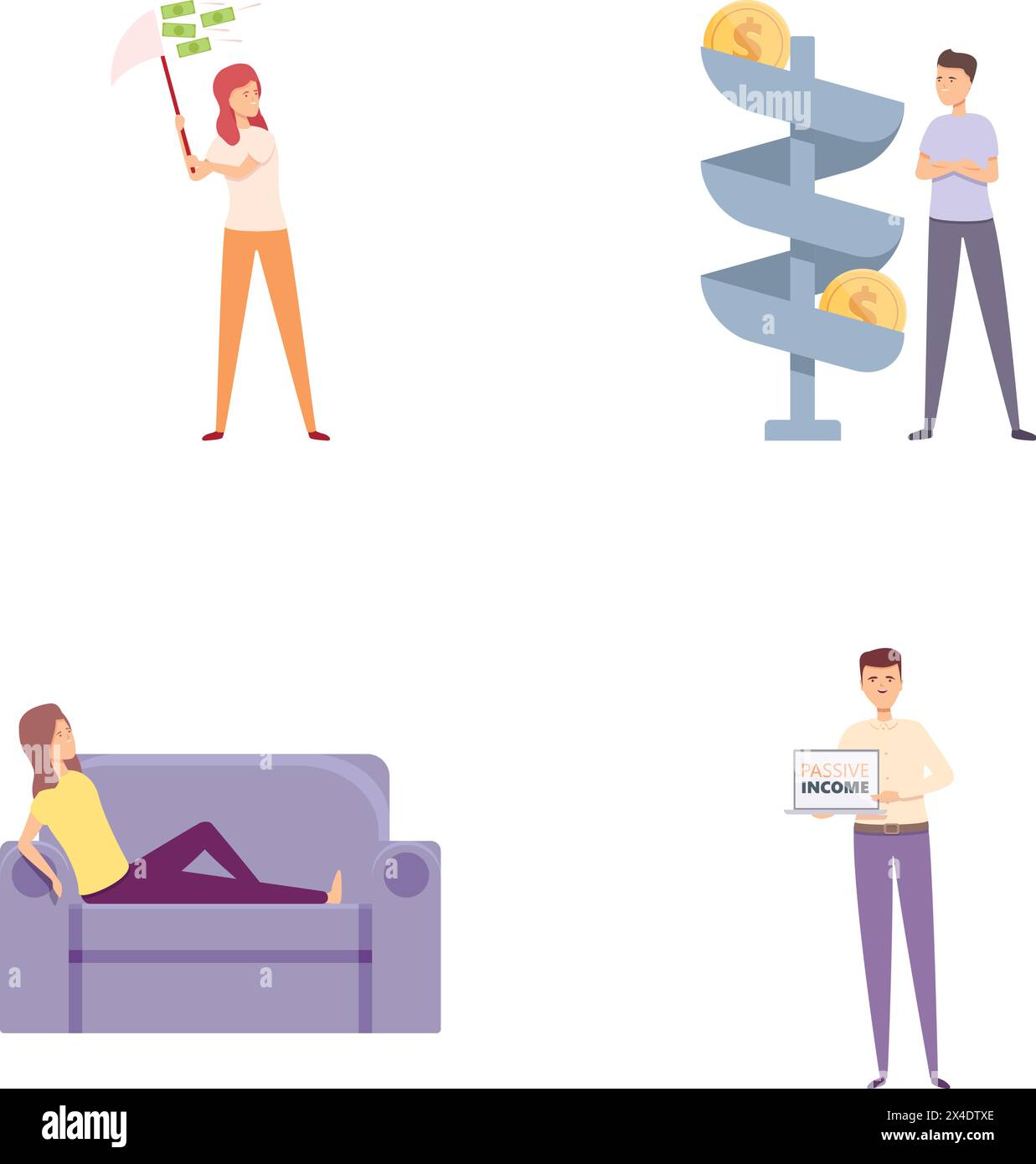 Good income icons set cartoon vector. People receive dividend and ...