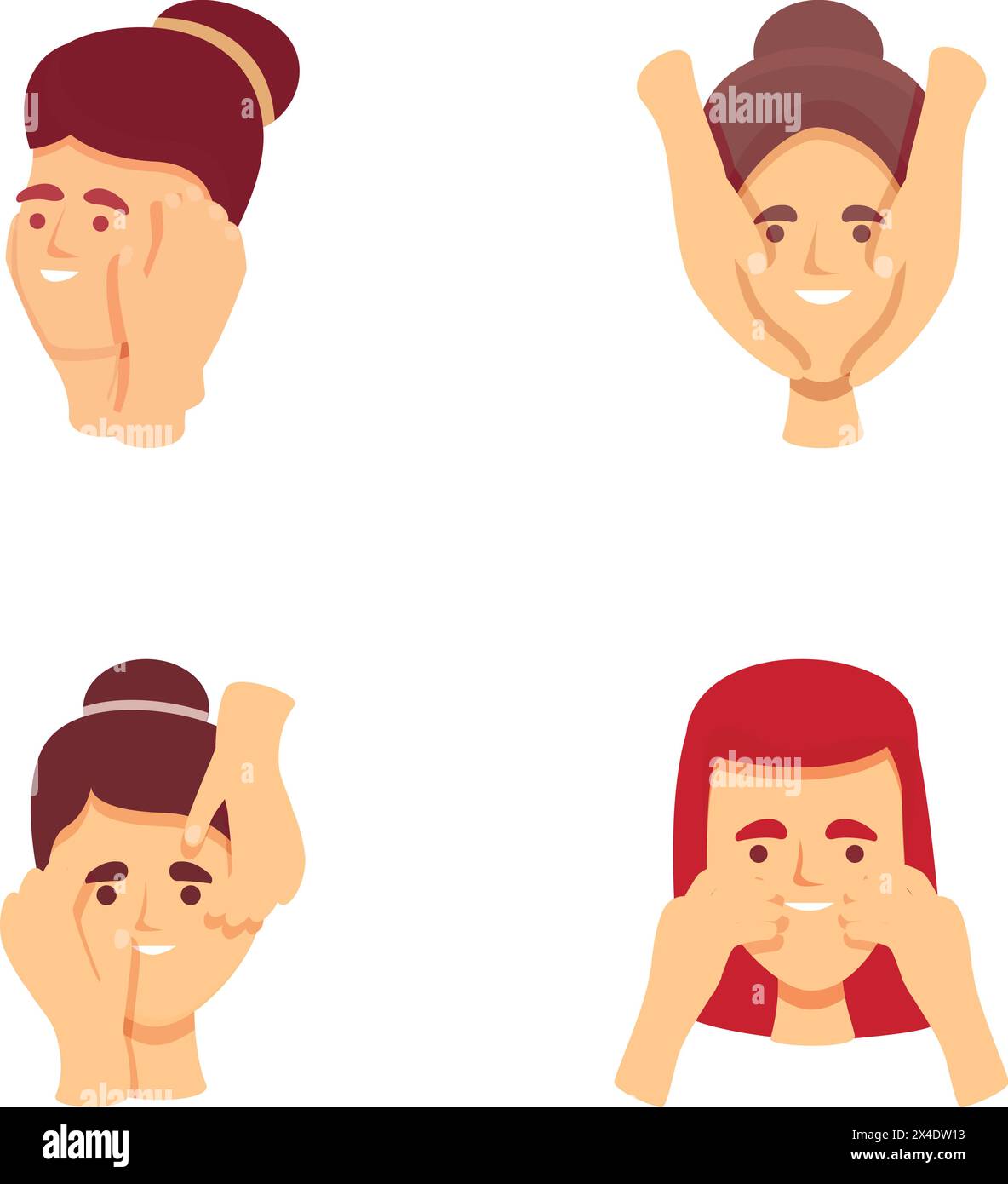 Face massage icons set cartoon vector. Girl takes care of her face. Spa ...