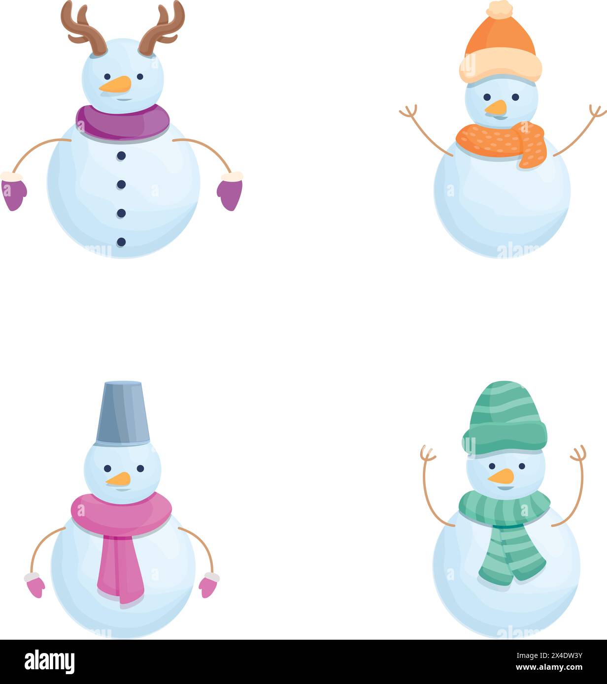 Christmas snowmen icons set cartoon vector. Various cheerful christmas ...