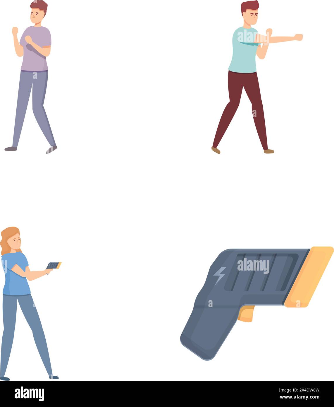 Self defense icons set cartoon vector. Character defends from attack ...