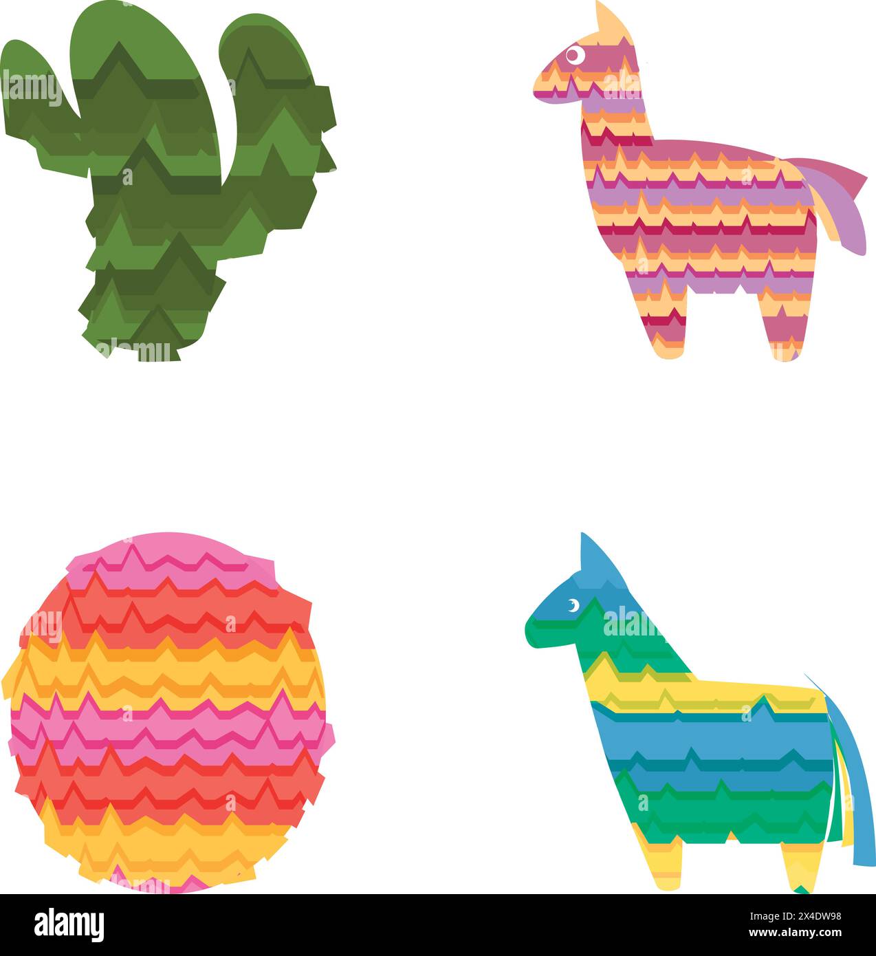 Bright pinata icons set cartoon vector. Mexican pinata for party game ...