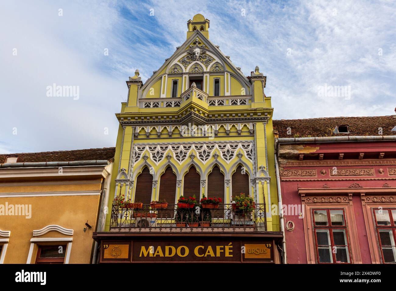 Romania, Brasov. 16th century traditional architecture. Mado Cafe ...