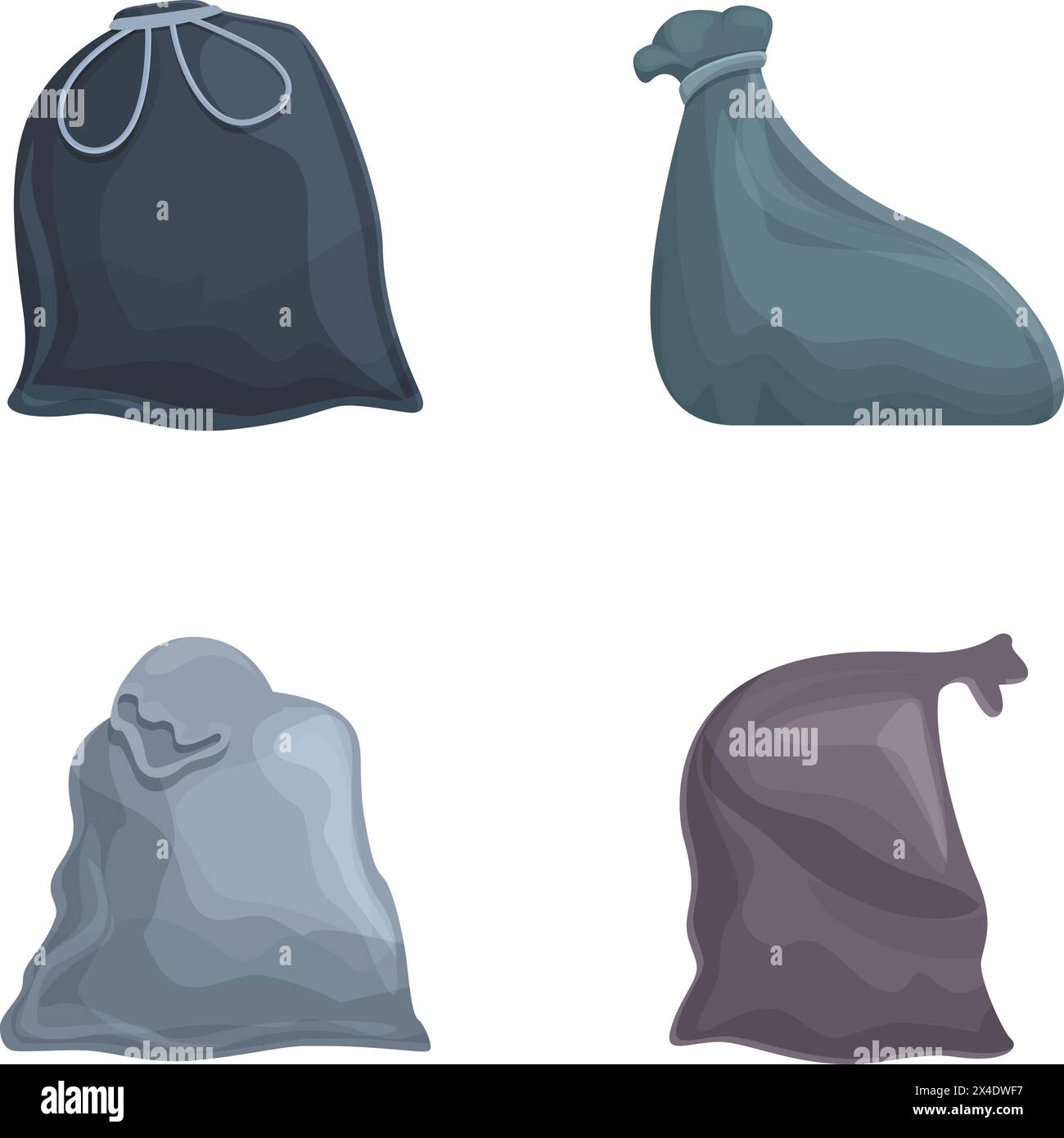 Garbage bag icons set cartoon vector. Rubbish in plastic pack ...