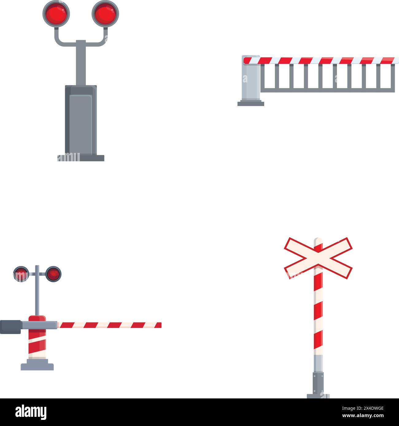 Railroad crossing icons set cartoon vector. Open and closed railway ...