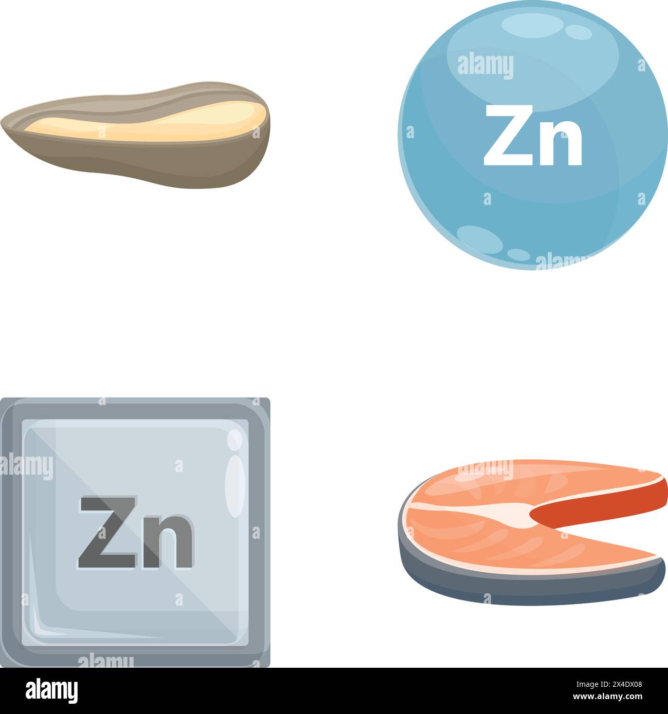 Zinc mineral icons set cartoon vector. Food product with high content ...