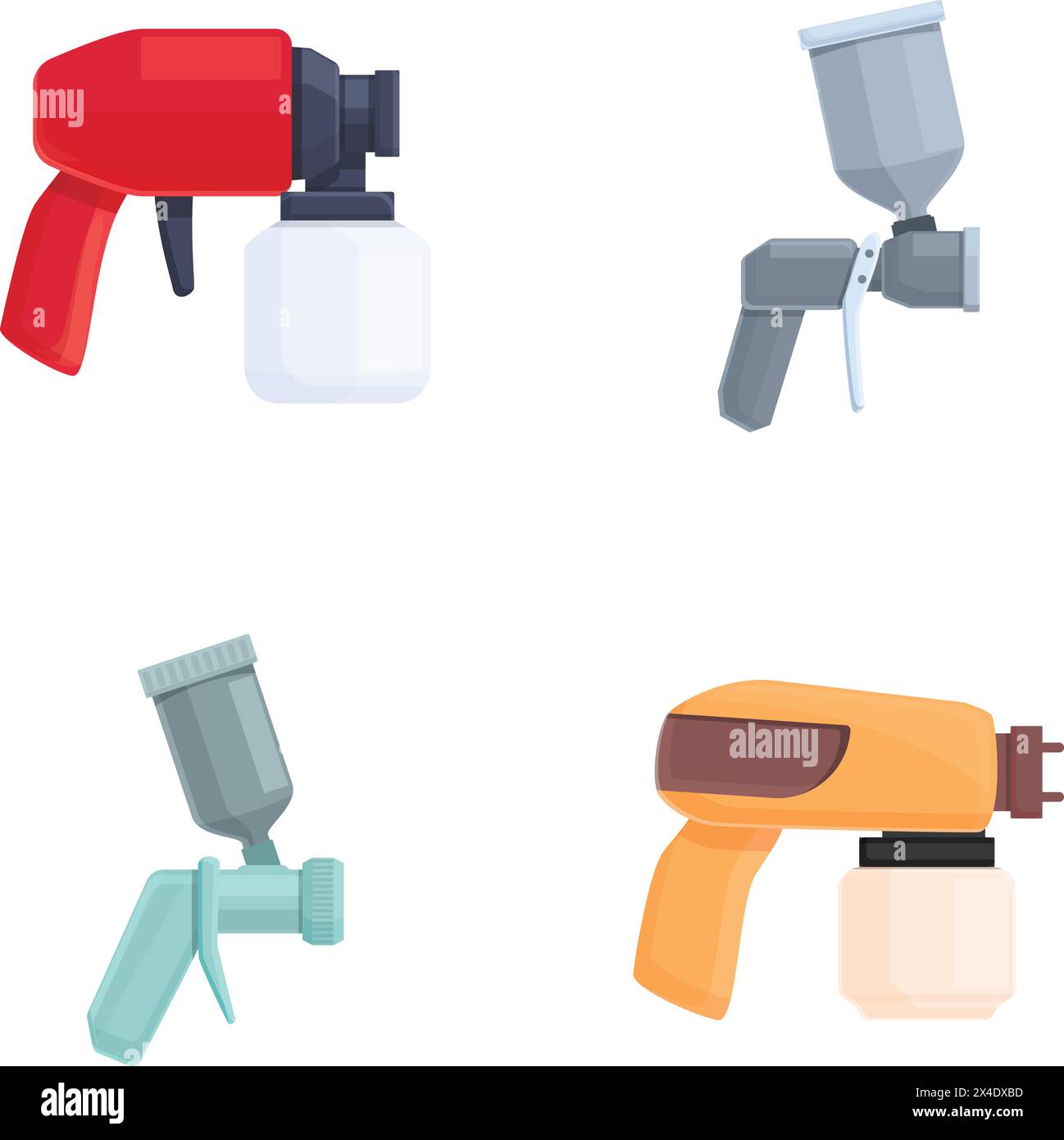 Paint gun icons set cartoon vector. Pistol pulverizer with nozzle ...