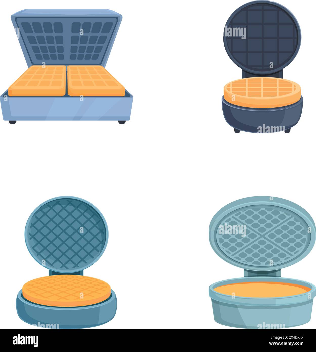 Belgian waffle icons set cartoon vector. Various electric waffle maker ...