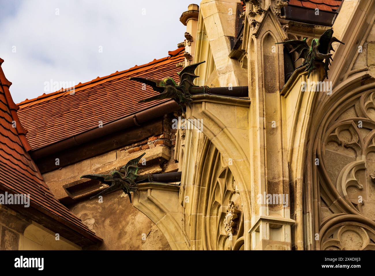 Romania, Transylvania. Winged beast monsters as designs on castle ...