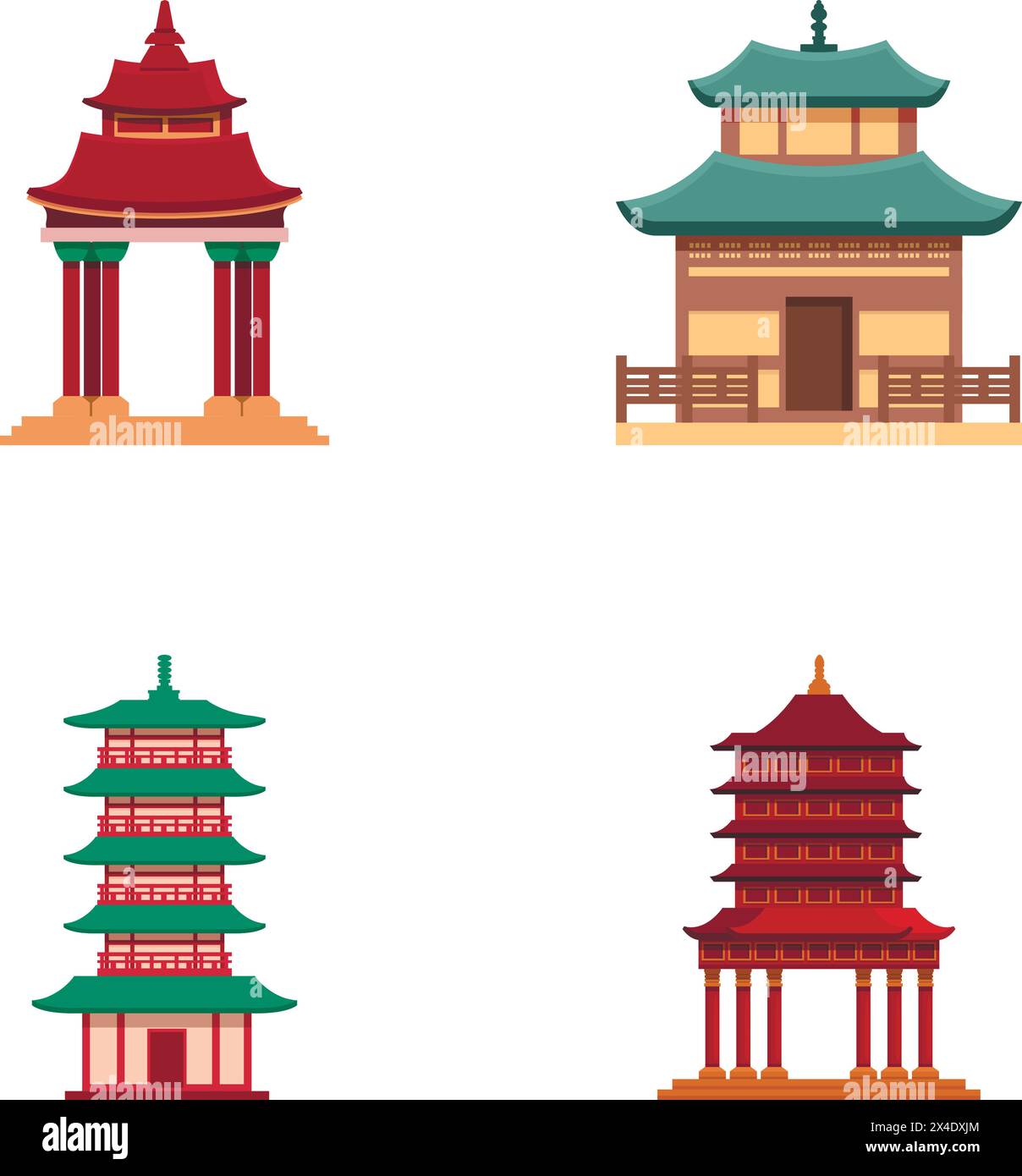 Chinese temple icons set cartoon vector. Asian traditional building ...