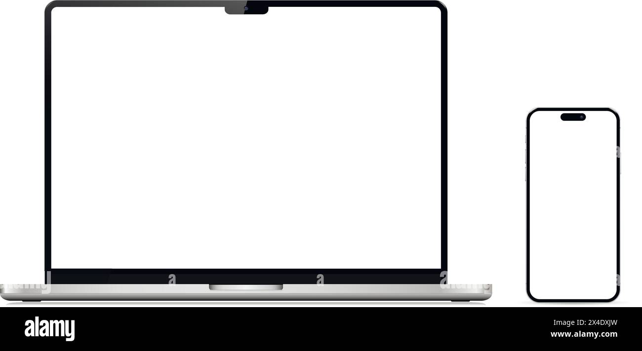 Laptop and mobile smartphone. Isolated on transparent background ...