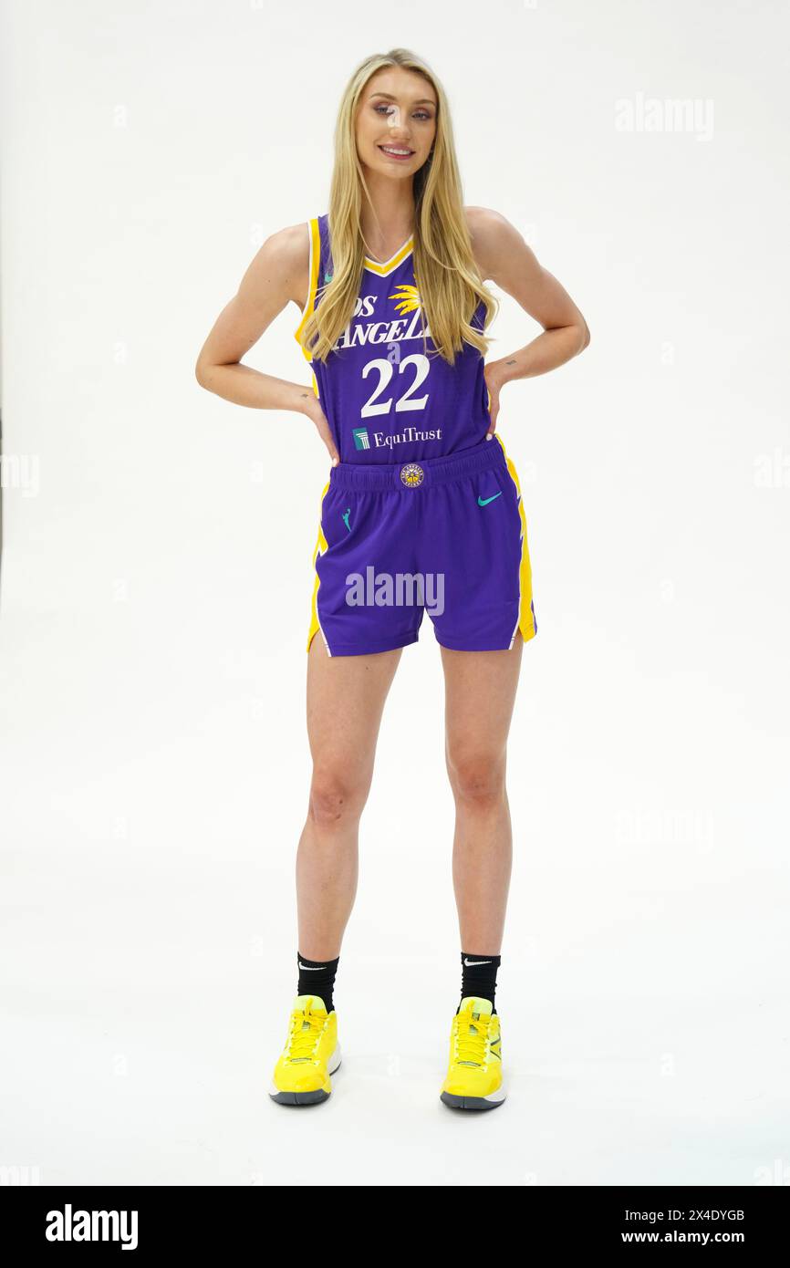 LA Sparks forward Cameron Brink (22) poses during WNBA media day ...