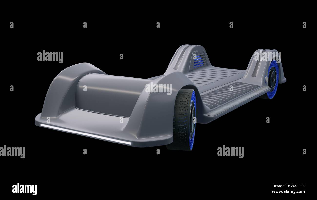 3D illustration of a modular car platform with futuristic airless tire ...