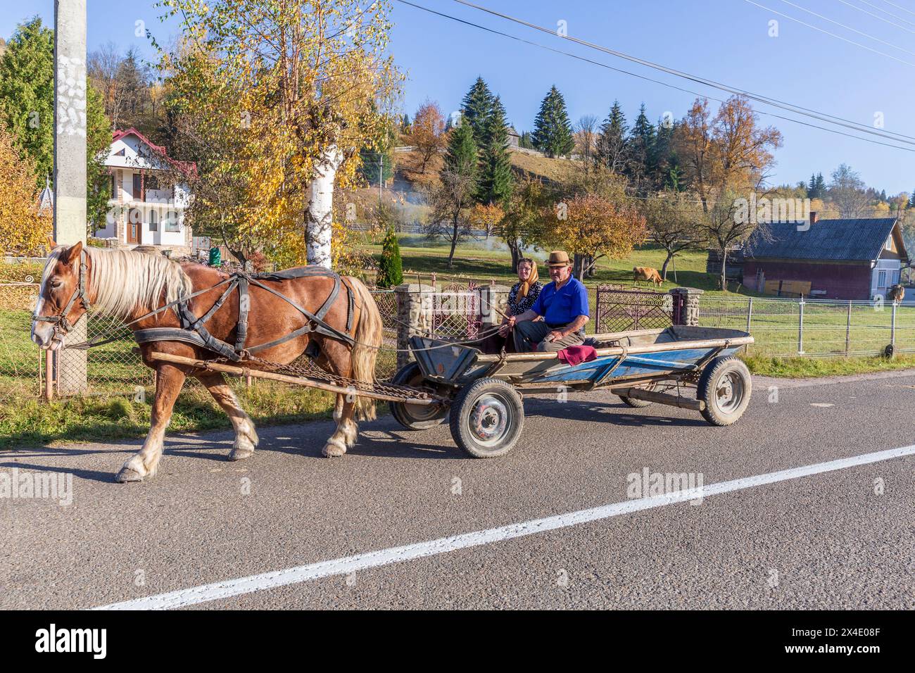 Romania, Transylvania, Carpathian Mountains, Bucovina. Two people in ...
