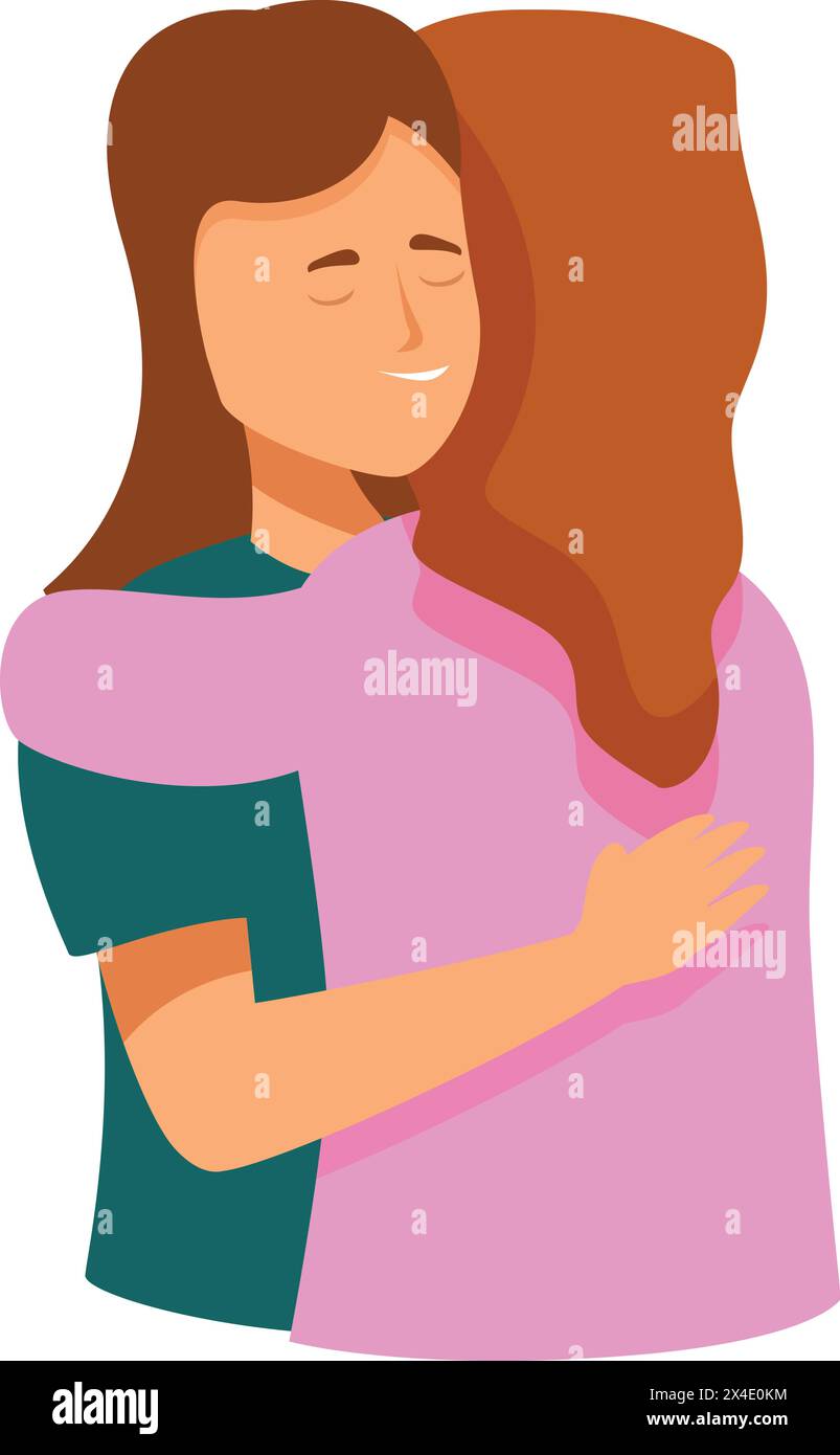 Cute female embrace icon cartoon vector. Best friends girls. Diverse ...