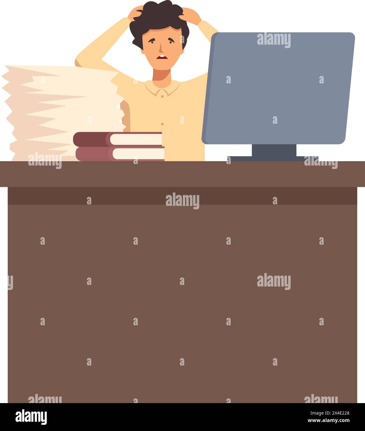 Workaholic female at office desk icon cartoon vector. Success ideas ...
