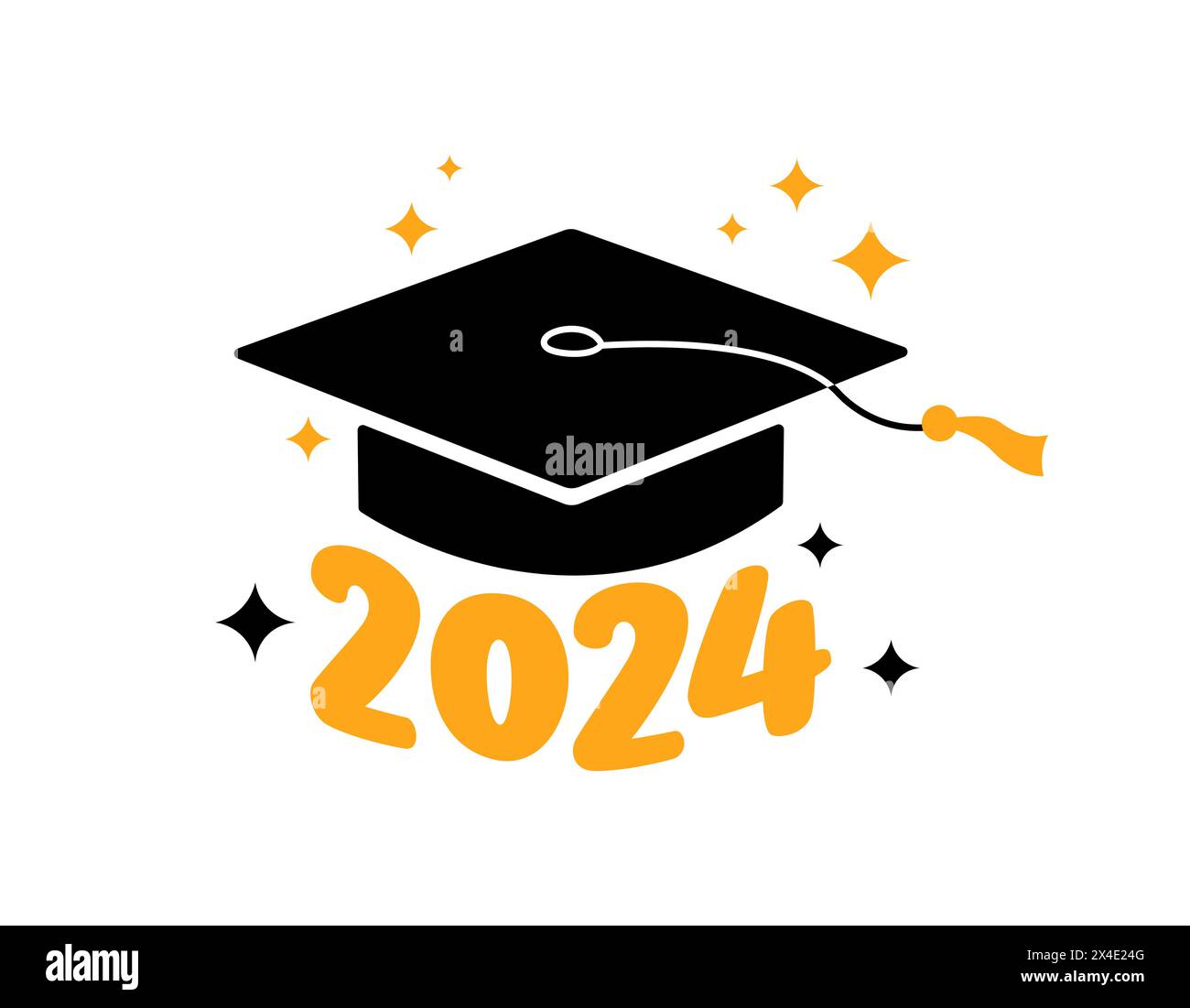 Graduation 2024 greeting card, poster. Vector flat illustration. Black ...