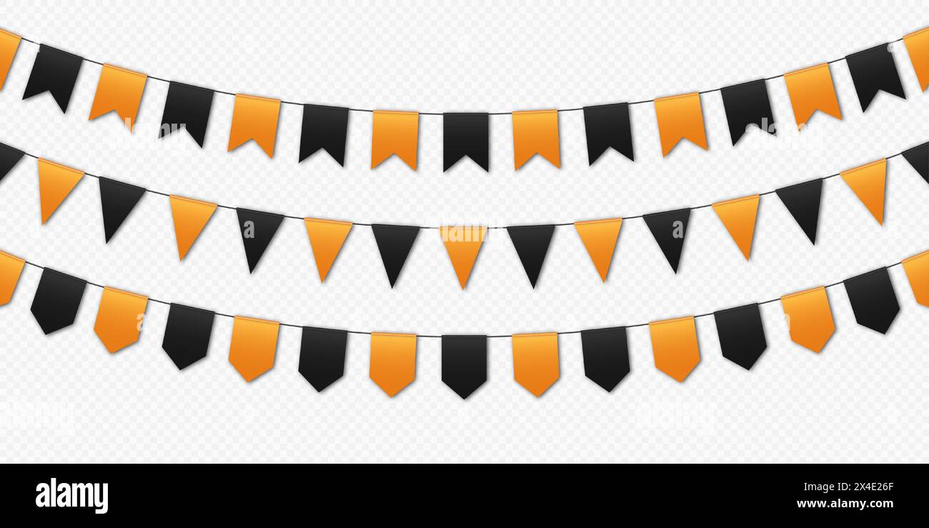 Halloween party flags, bunting flags garland, orange and black pennants ...