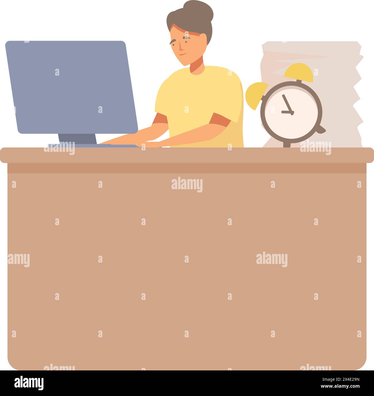 Desk office worker icon cartoon vector. Workaholic element. Paper work ...