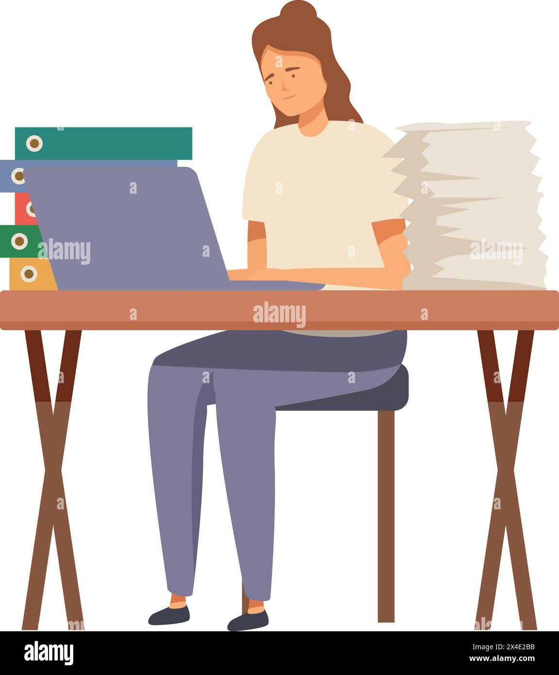 Woman leader workaholic icon cartoon vector. Paper work. Corporate ...