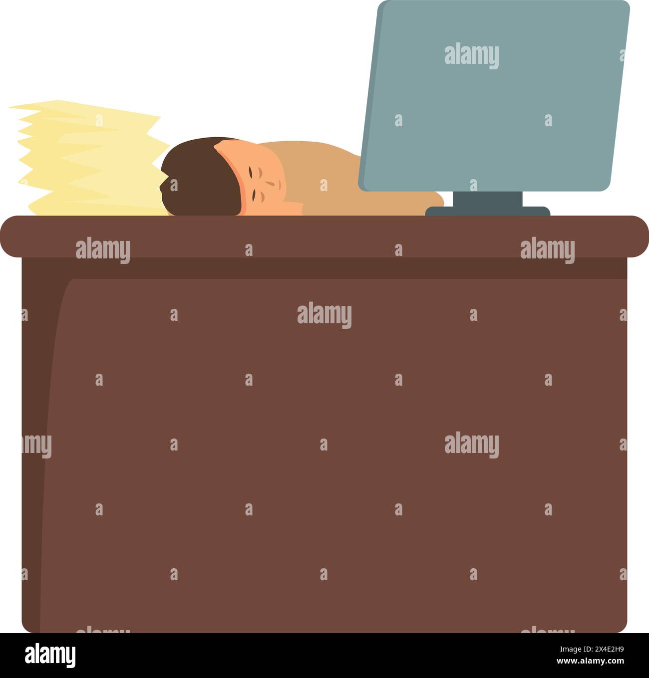 Sleeping person on desk icon cartoon vector. Tired workaholic. Paper ...