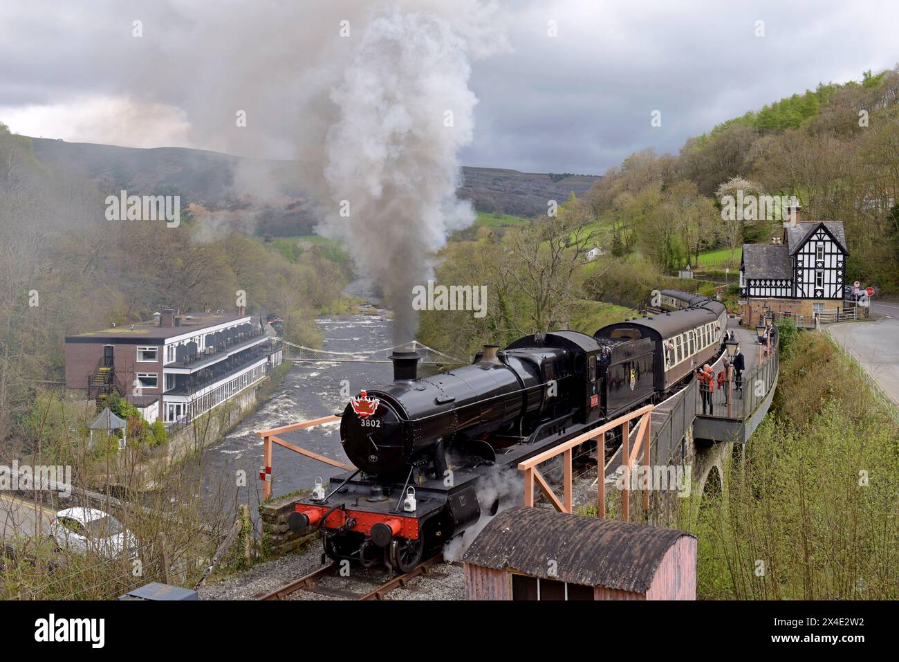 GWR steam loco 3802 leaving Berwyn at the Llangollen Railway Branch ...