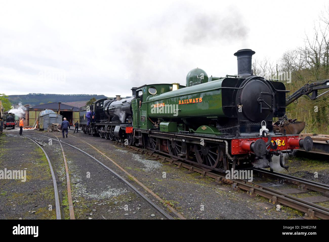 GWR 7754 and 3802 doubled heading leaving Llangollen MPD at the ...