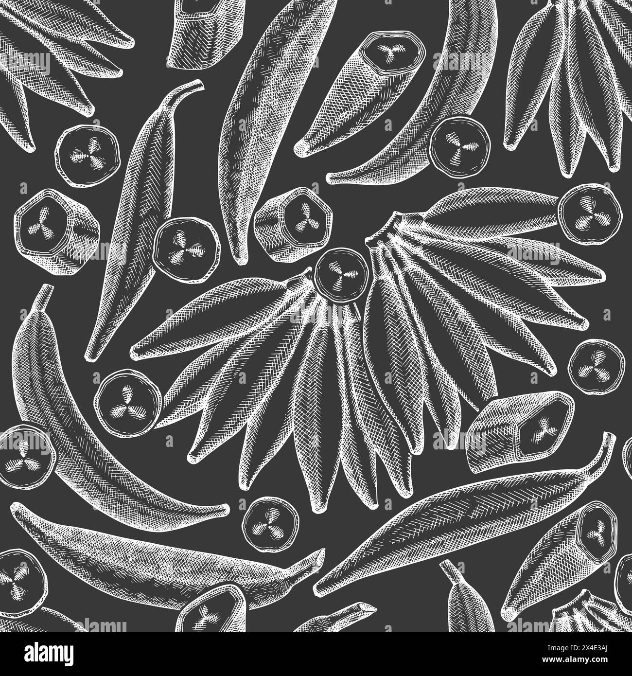 Hand drawn sketch style plantain seamless pattern. Organic fresh fruit ...