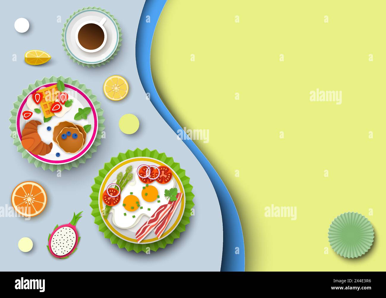 Healthy full breakfast menu paper cut background Stock Vector Image ...