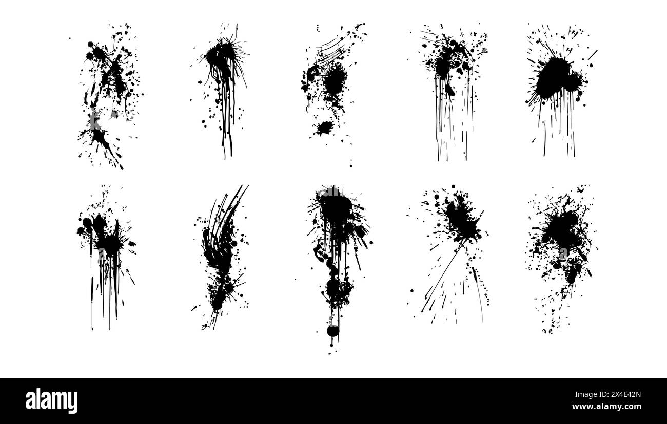 Brushstroke drops set black and white vector illustration. Ink paint ...