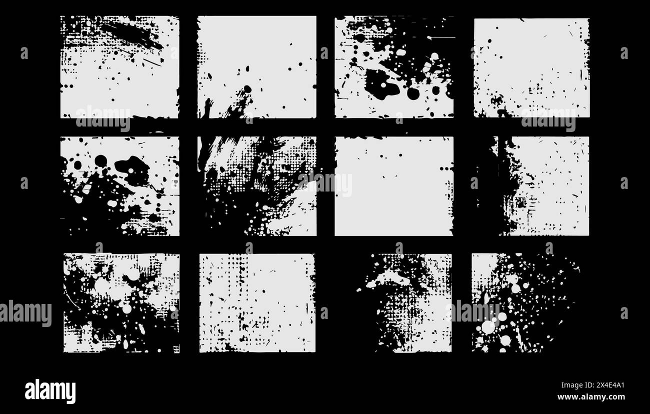 Grunge black texture raw dirty background set vector illustration black ...