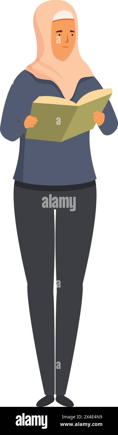 Cute arabian girl reading icon cartoon vector. Modern course. Academic ...