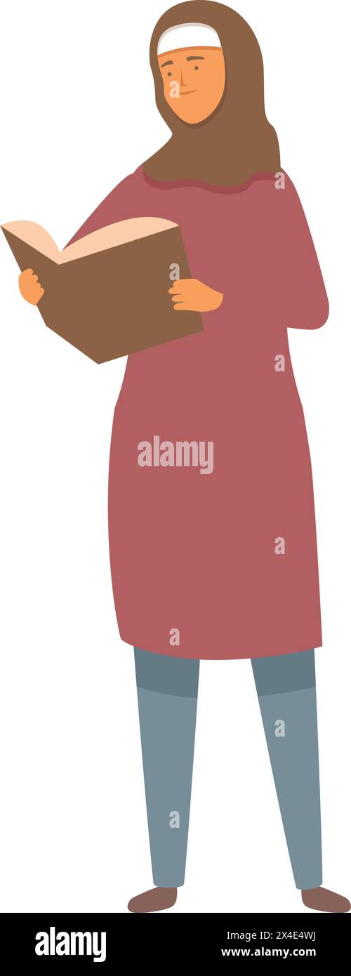 Woman reading book icon cartoon vector. Happy girl. Young saudi person ...