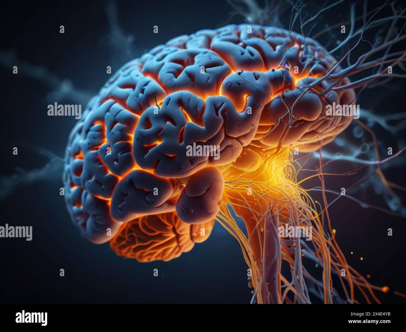 Human brain, demonstrating how neurons fire. Close-up Generative AI ...