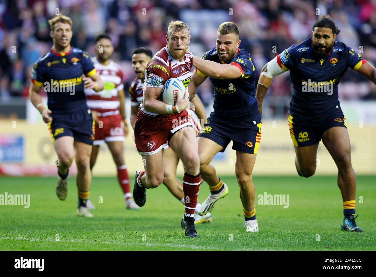 Wigan Warriors' Luke Thompson on their way to scoring their side's ...