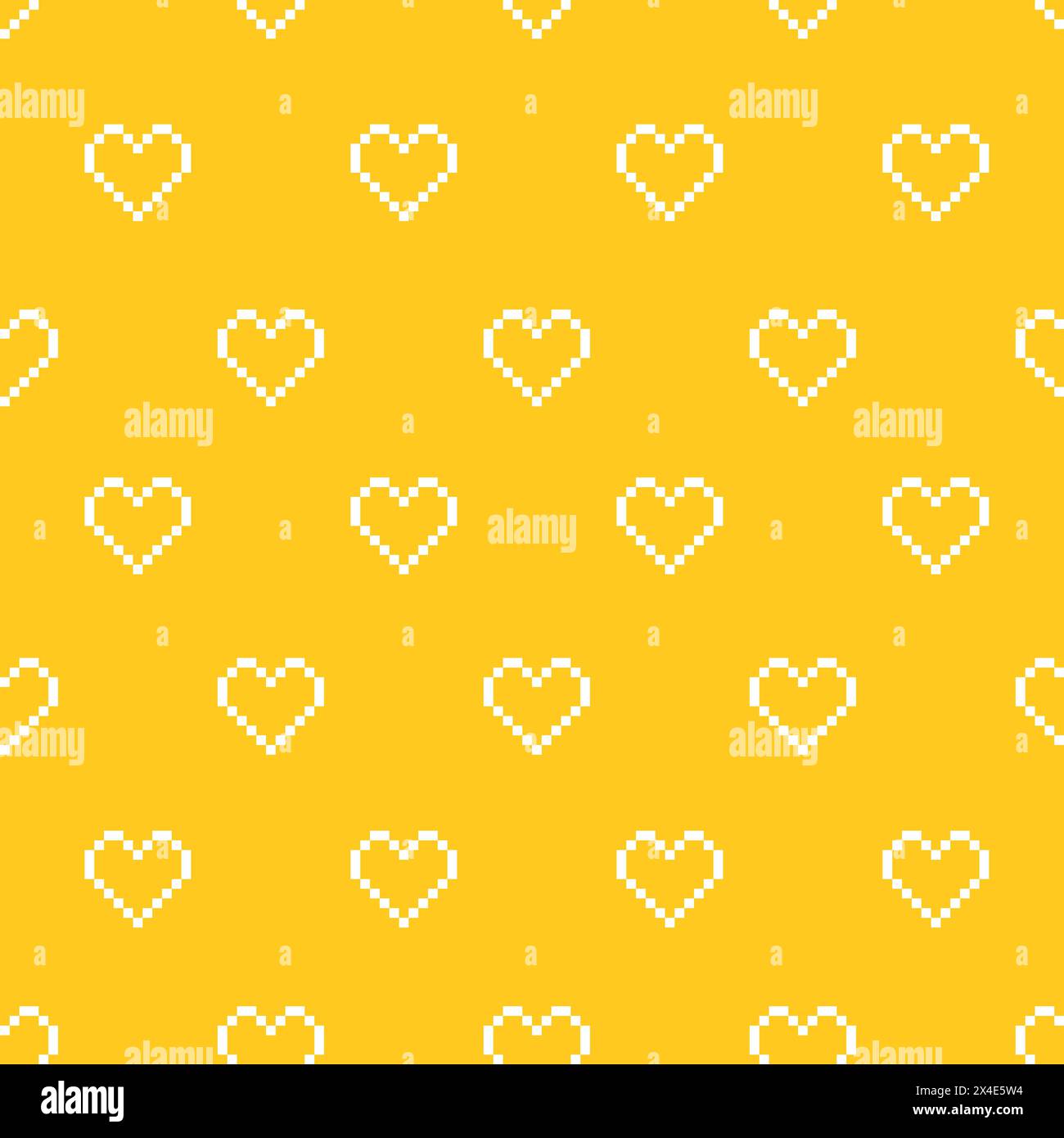 Seamless Pixelated pattern, white hearts on yellow background Stock ...