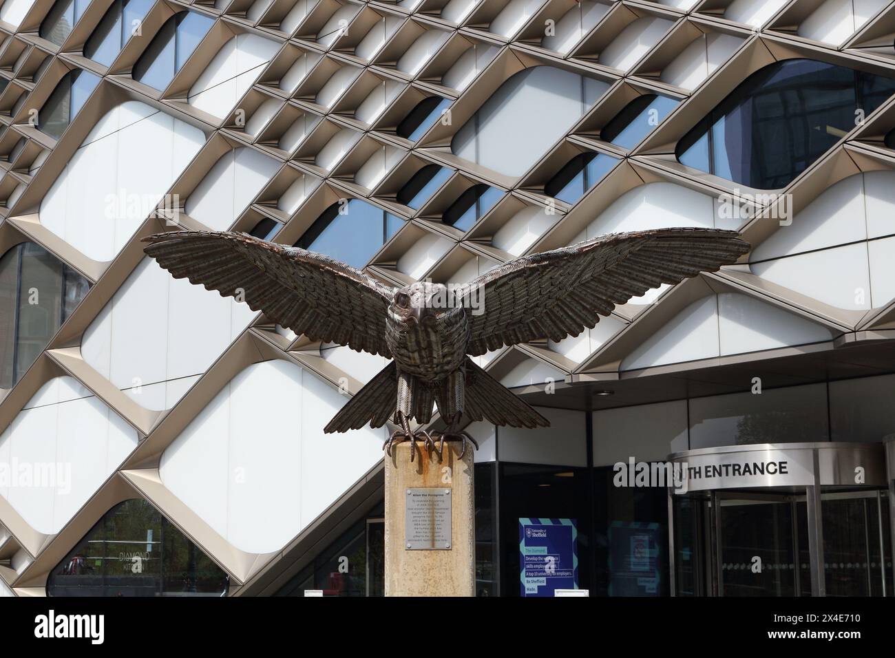 Allen the Peregrine metal sculpture outside the Diamond Building ...
