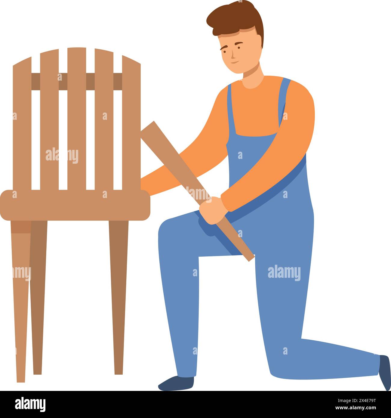 Service man repair wooden chair icon cartoon vector. Cabinet master ...