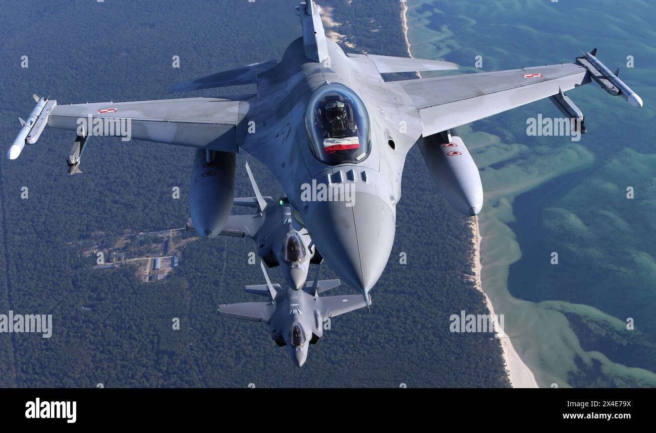 Ein Kampfflugzeug vom Typ Lockheed Martin F-16 Fighting Falcon der ...