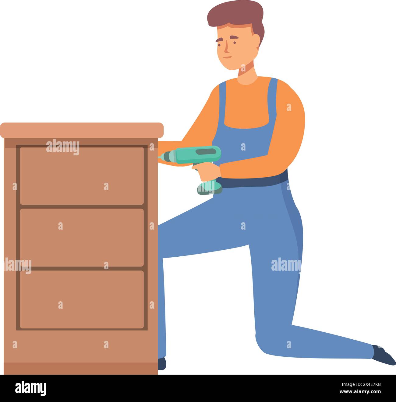 Screwdriver using carpenter icon cartoon vector. Interior craft. Person ...