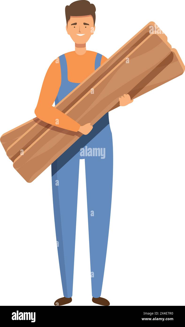 Carpenter takes wooden planks icon cartoon vector. Domestic fitting ...