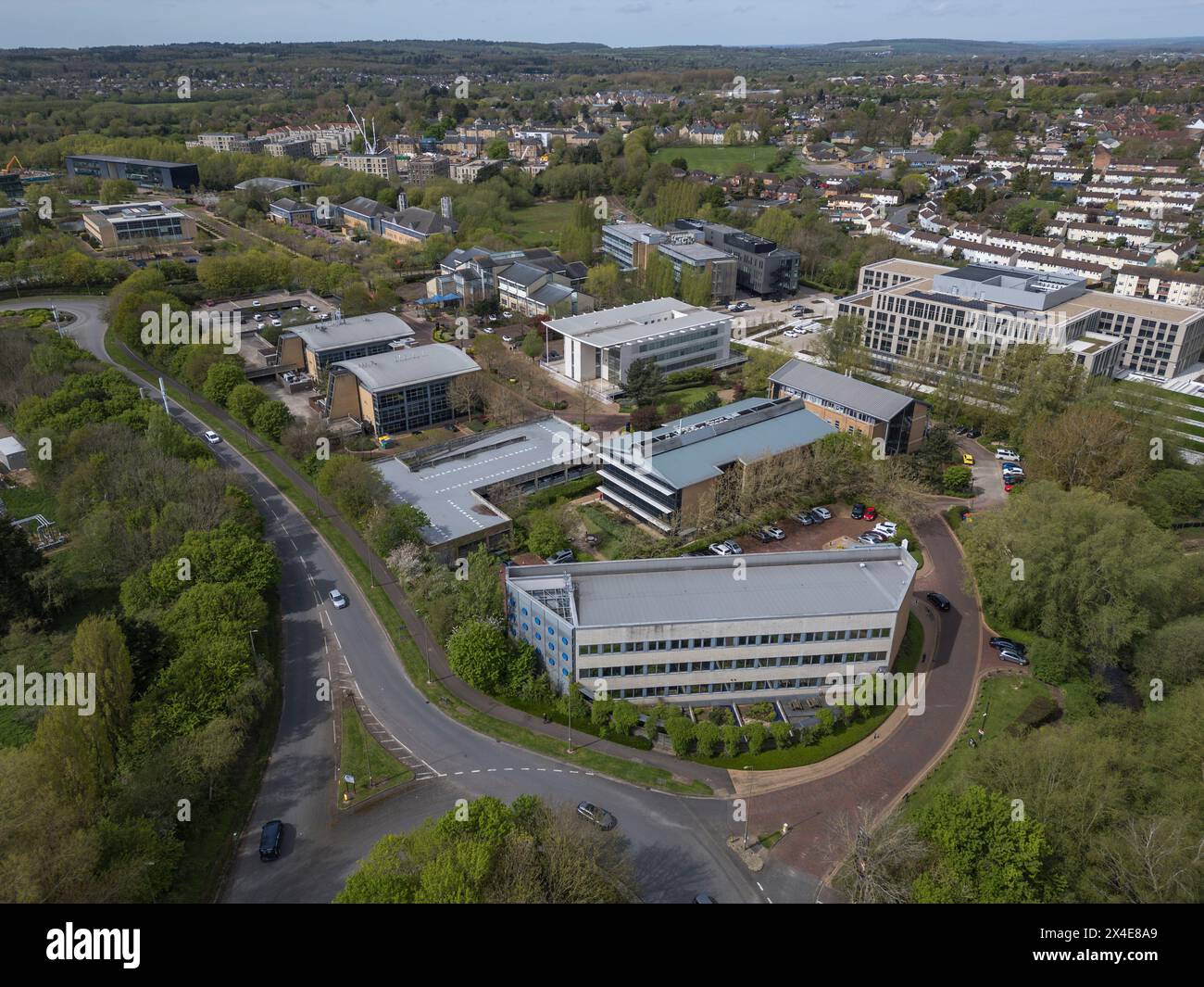 Aerial view of the eastern section of Oxford Science Park, Oxford, UK ...