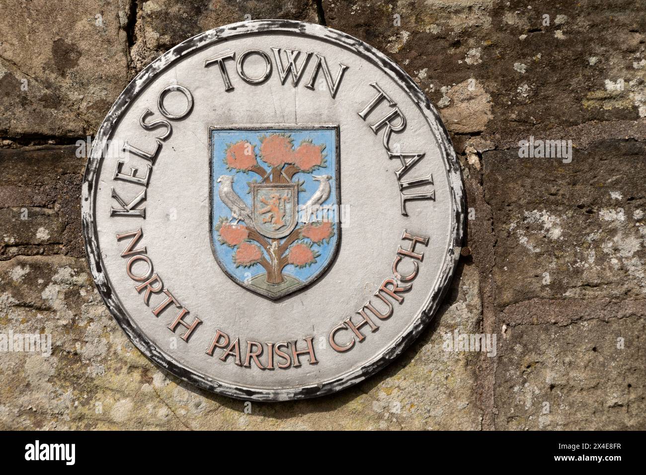 Sign for the Kelso Town Trail in Kelso, Scotland. The sign marks Kelso ...