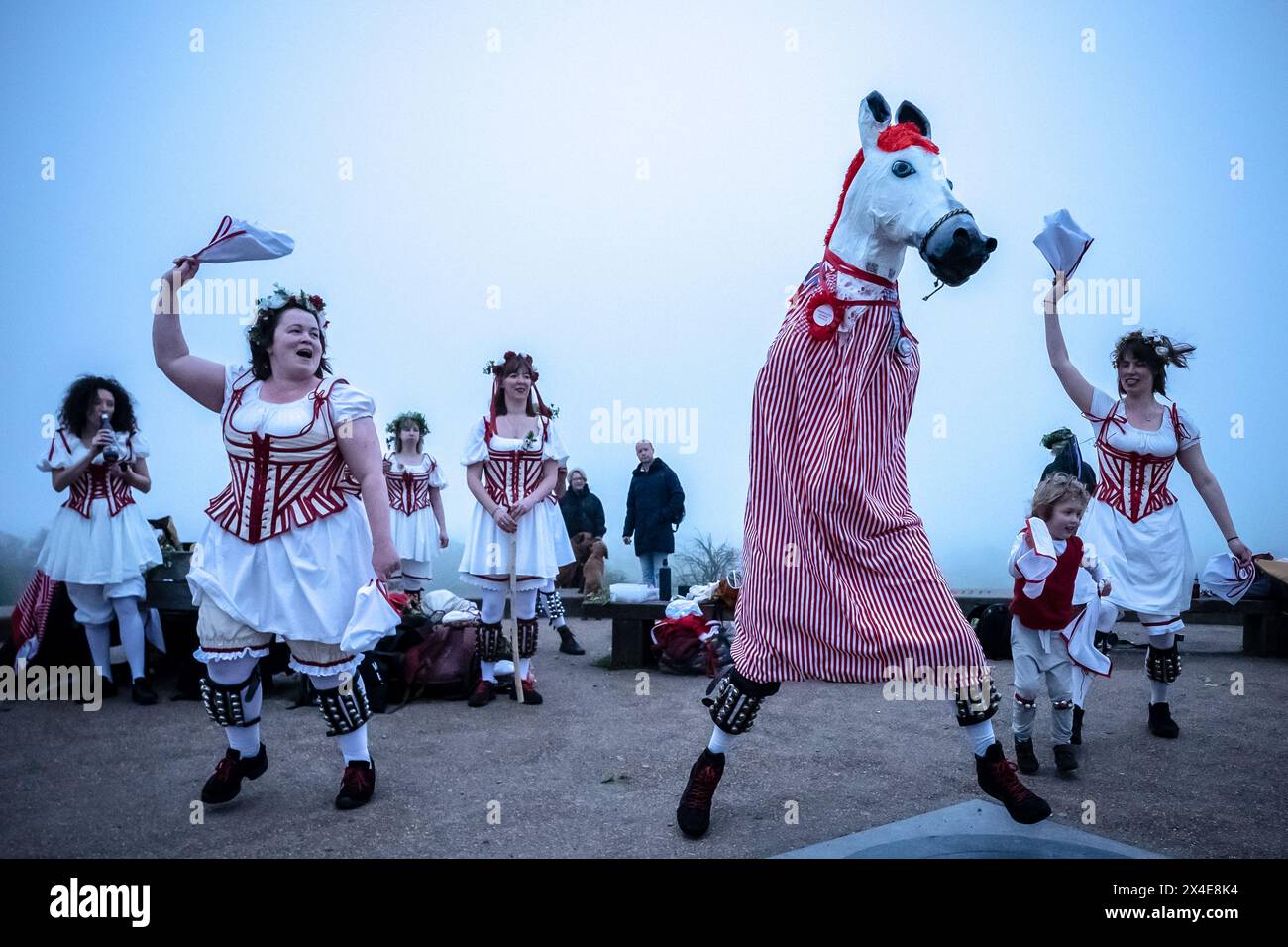 The Belles of London City, female Morris group, perform a May Day dance ...