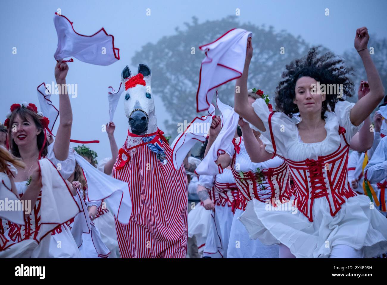 The Belles of London City, female Morris group, perform a May Day dance ...