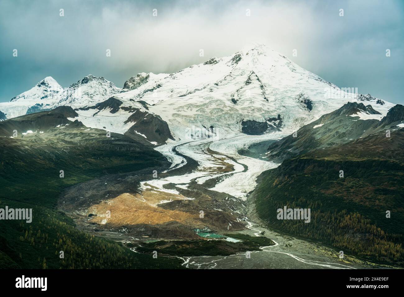 USA, Alaska, Lake Clark National Park. Aerial view of Iliamna Volcano ...