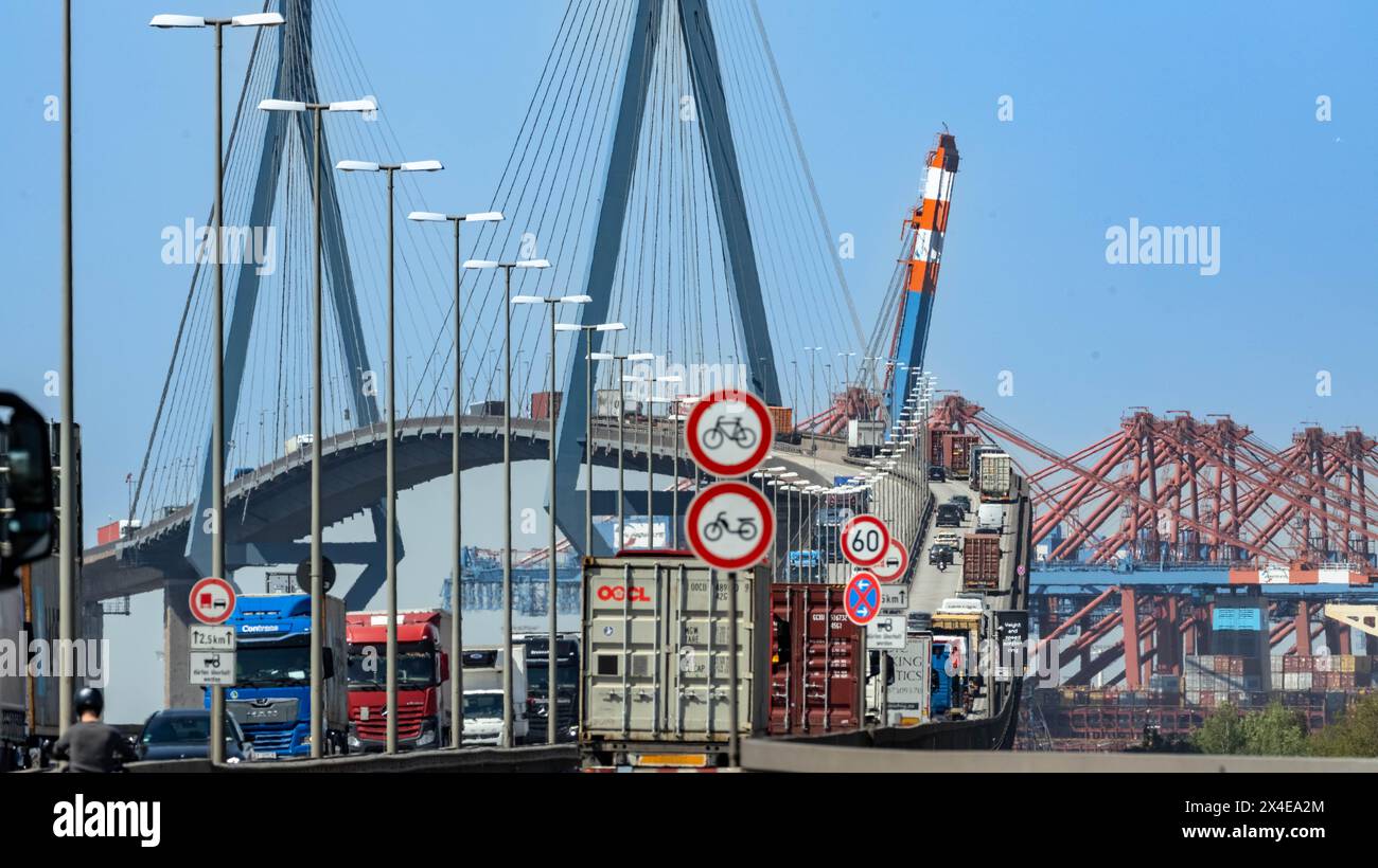 Hamburg, Germany. 02nd May, 2024. Opened in 1974, the Köhlbrand Bridge ...