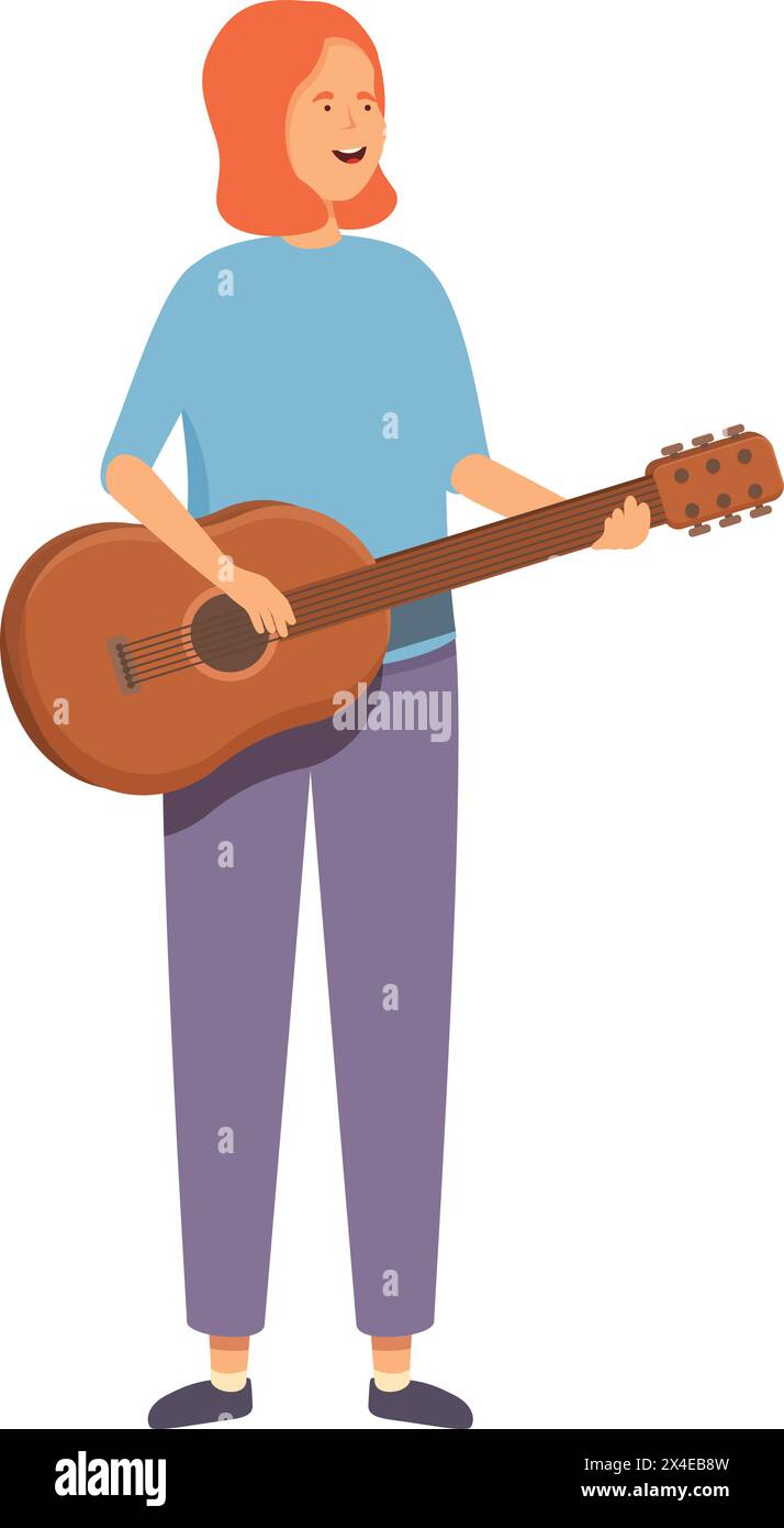 Girl guitar practice icon cartoon vector. Person play. Classroom course ...