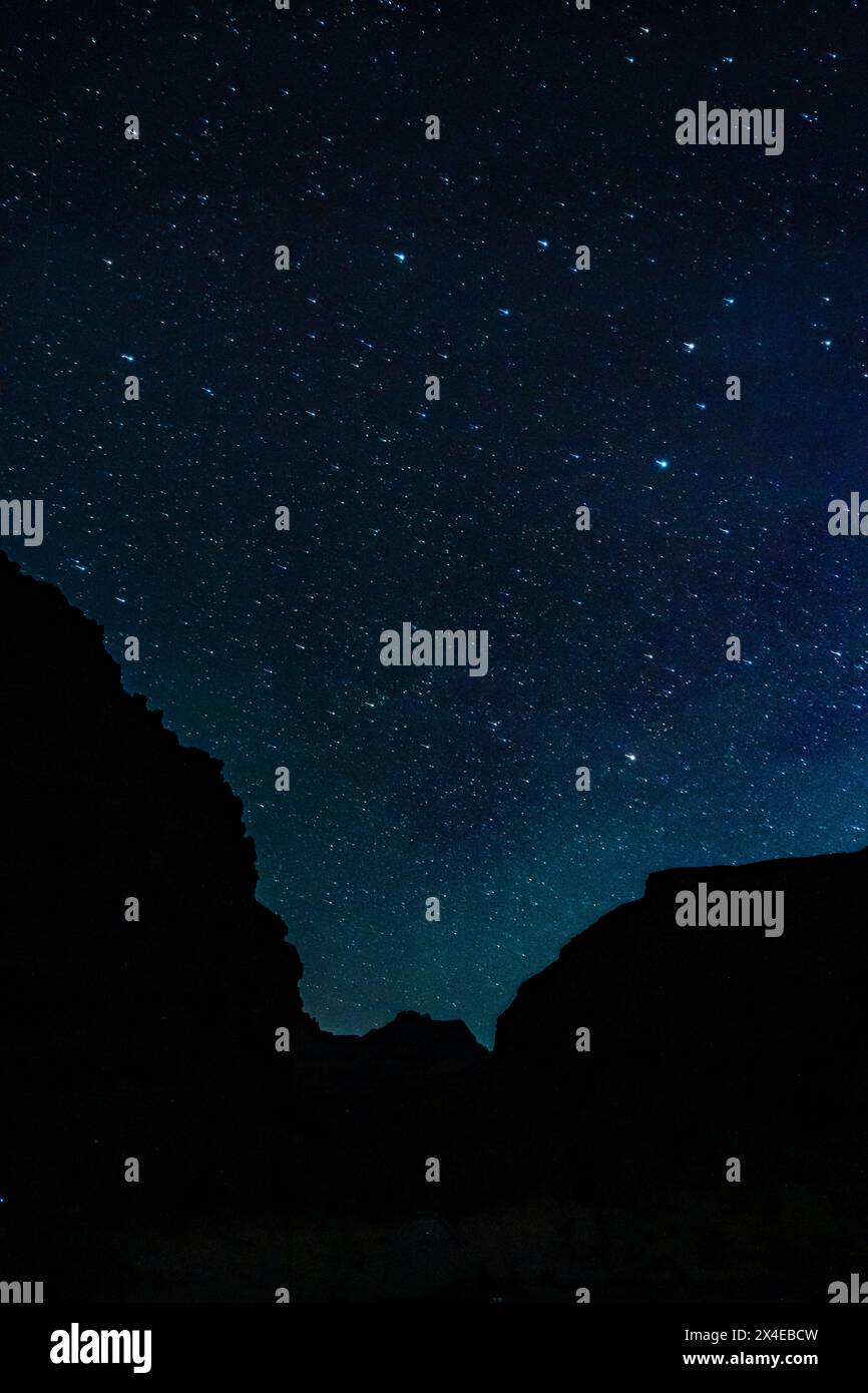 USA, Arizona, Grand Canyon National Park. Canyon cliffs and night sky ...