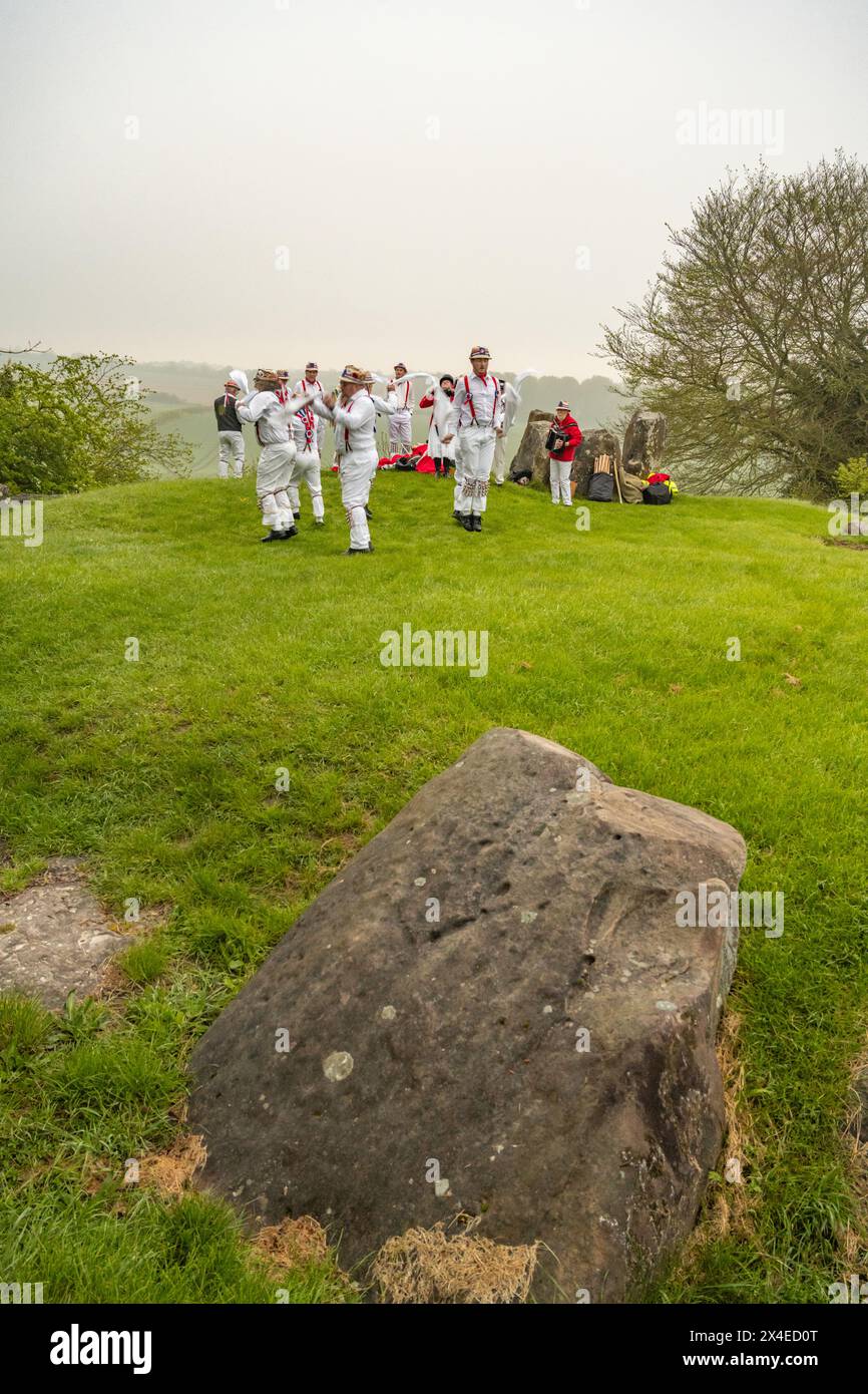 Morris Dancers awelcoming the dawn on May Day, at Coldrum Long Barrow ...