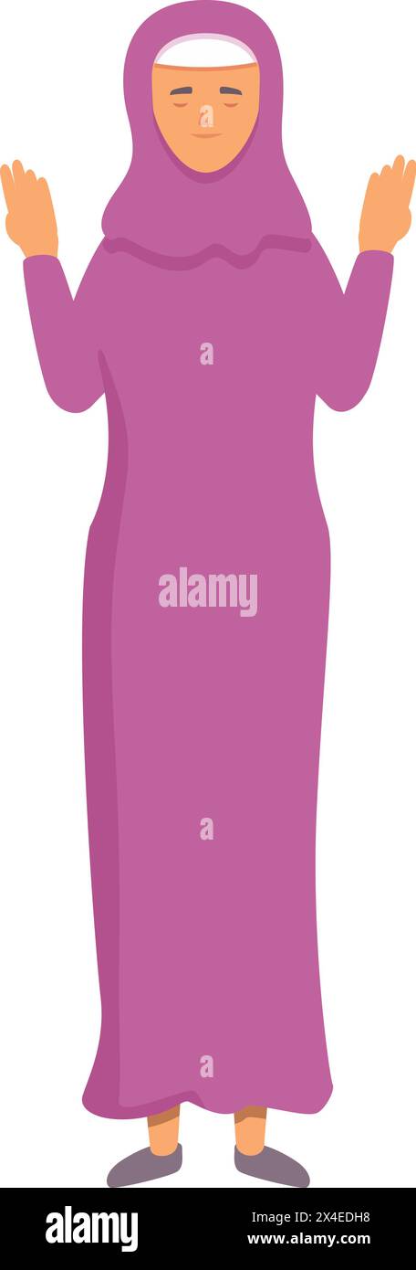 Muslim girl pray icon cartoon vector. Open hands move. Spiritual love ...